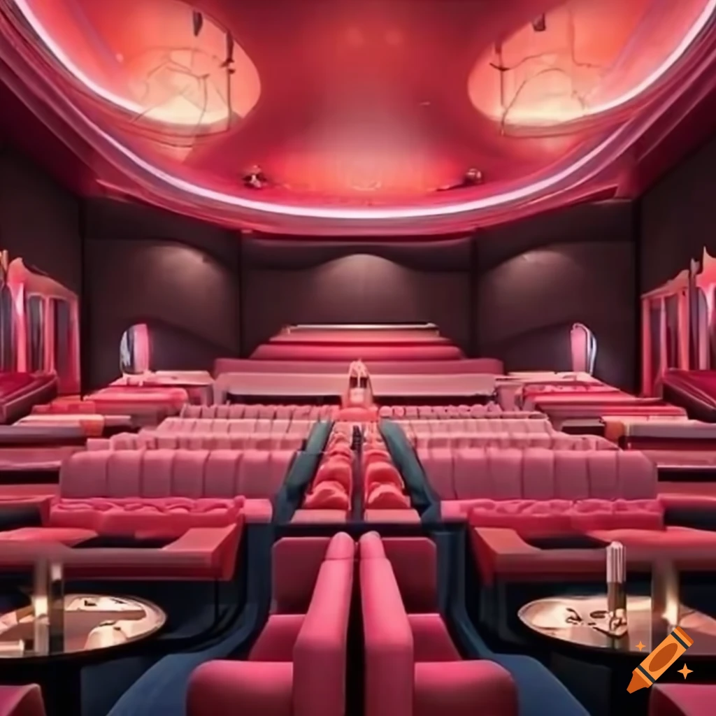 Anime movie restaurant in a grand theater with cinema design on Craiyon