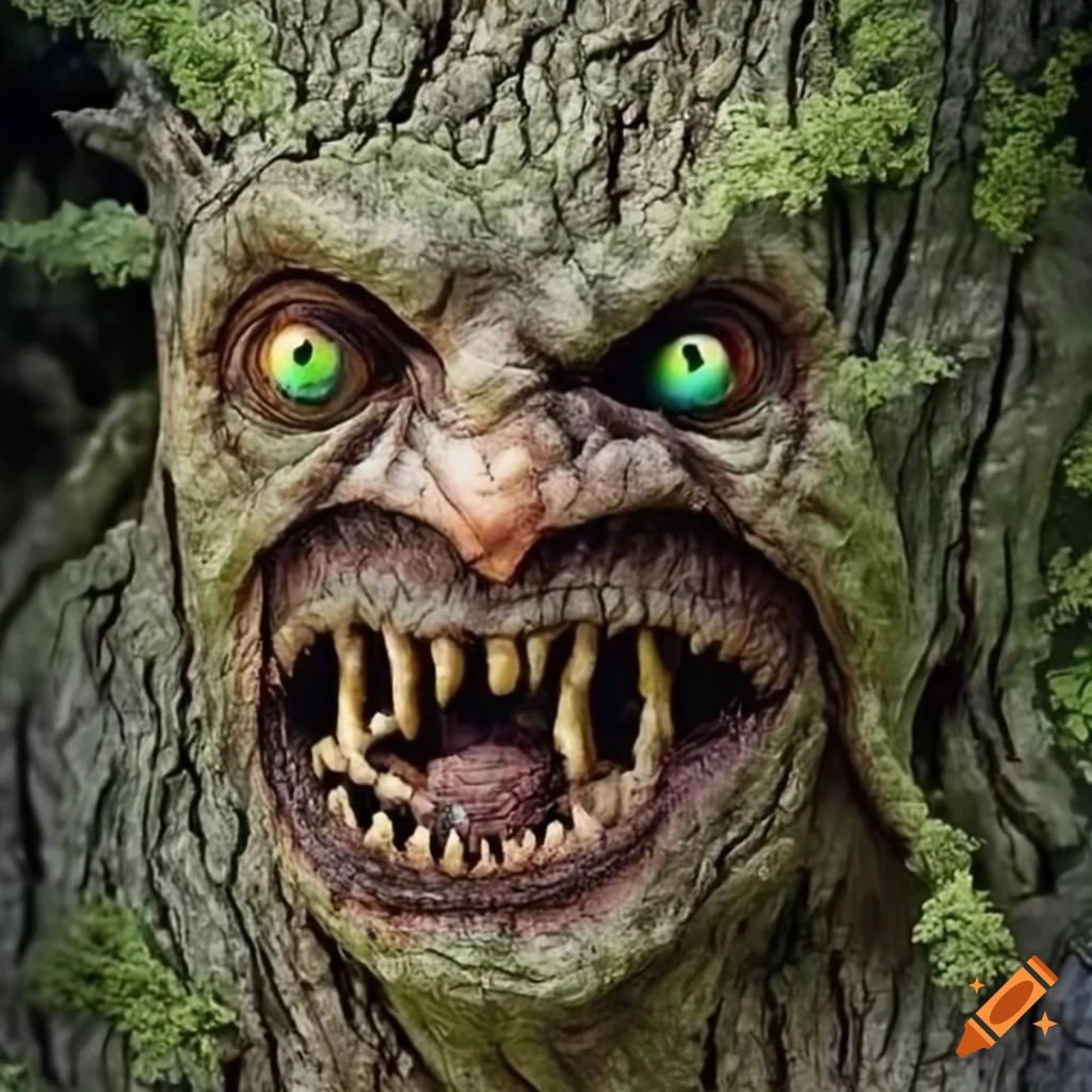 Rotten tree monster made from tree bark in hyper-realistic micro ...