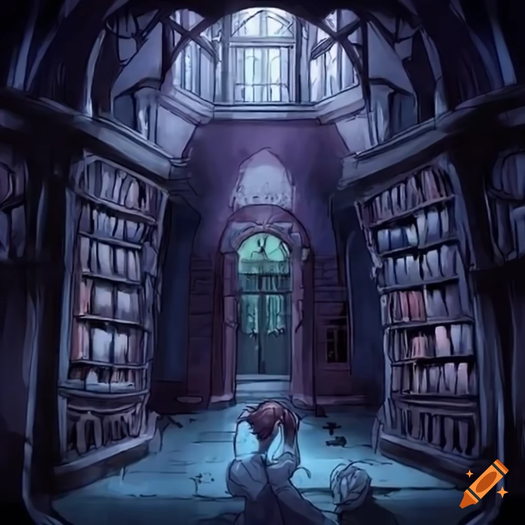 Library castle prison cell anime on Craiyon