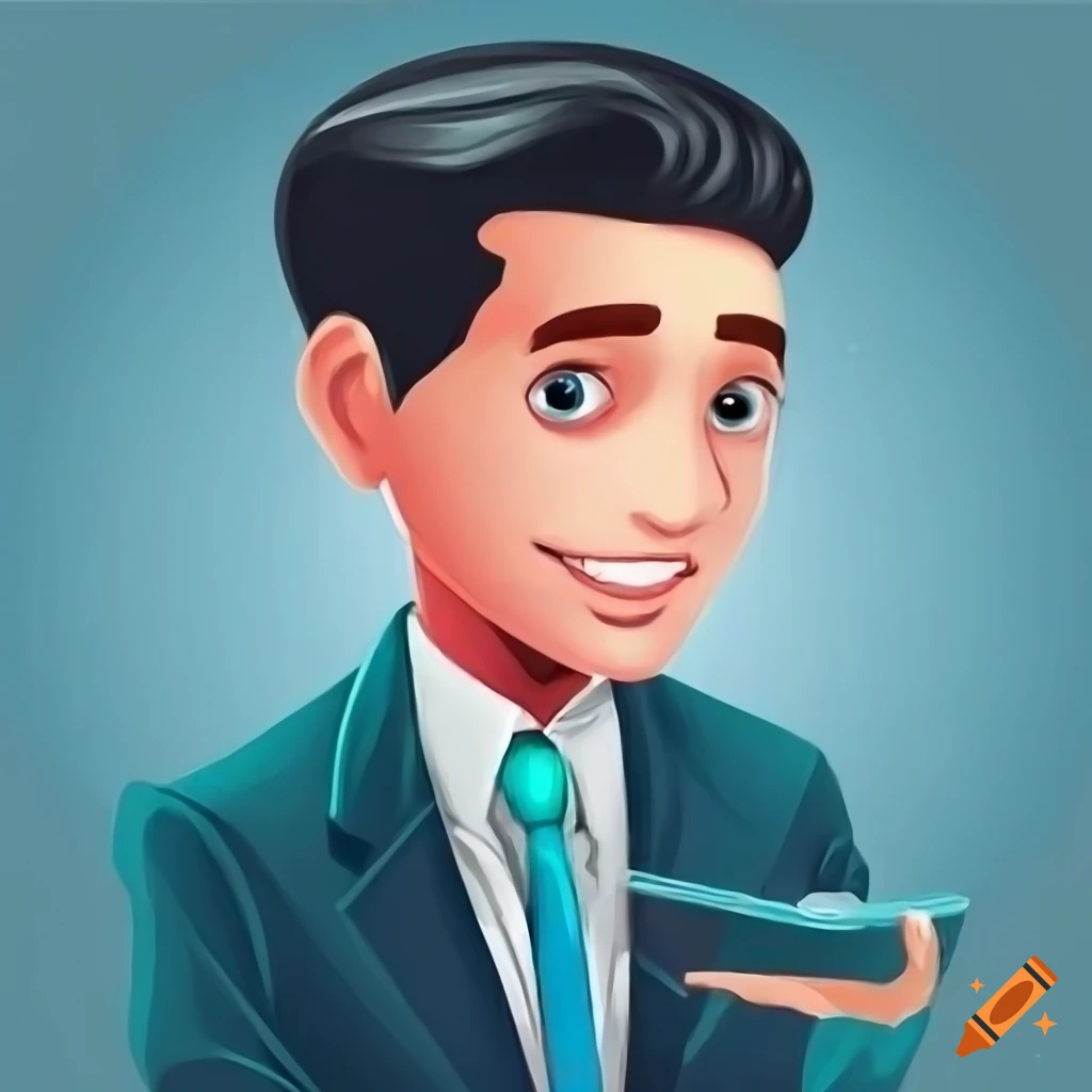 Male banker with black hair in a 2d cartoon style on Craiyon