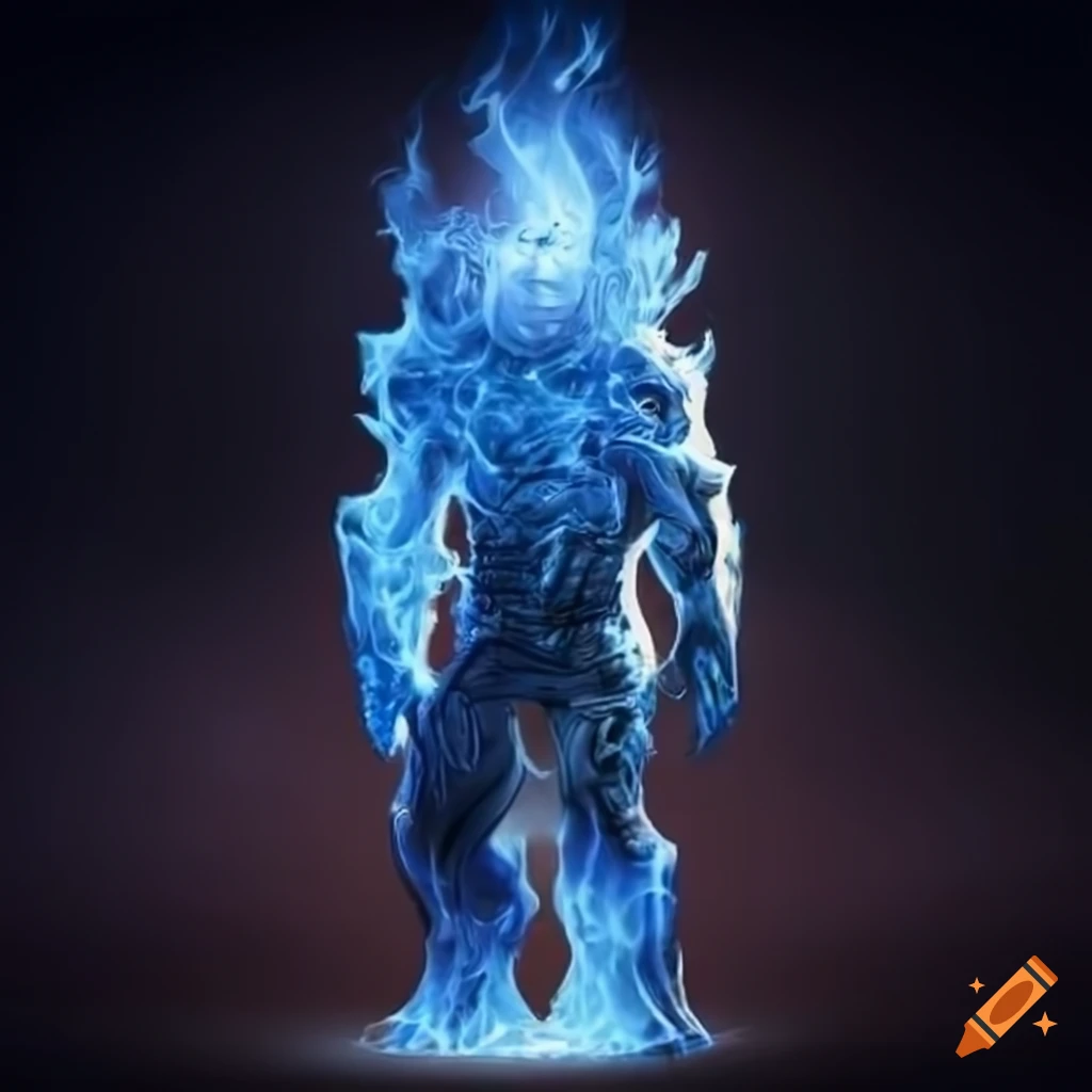 Humanoid fire elemental on Craiyon