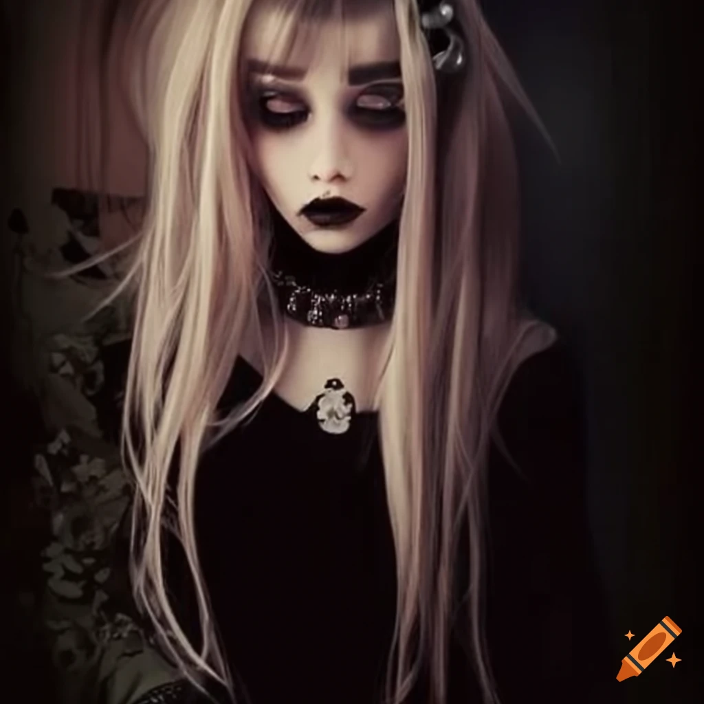 Blonde goth with a cute and creepy style on Craiyon