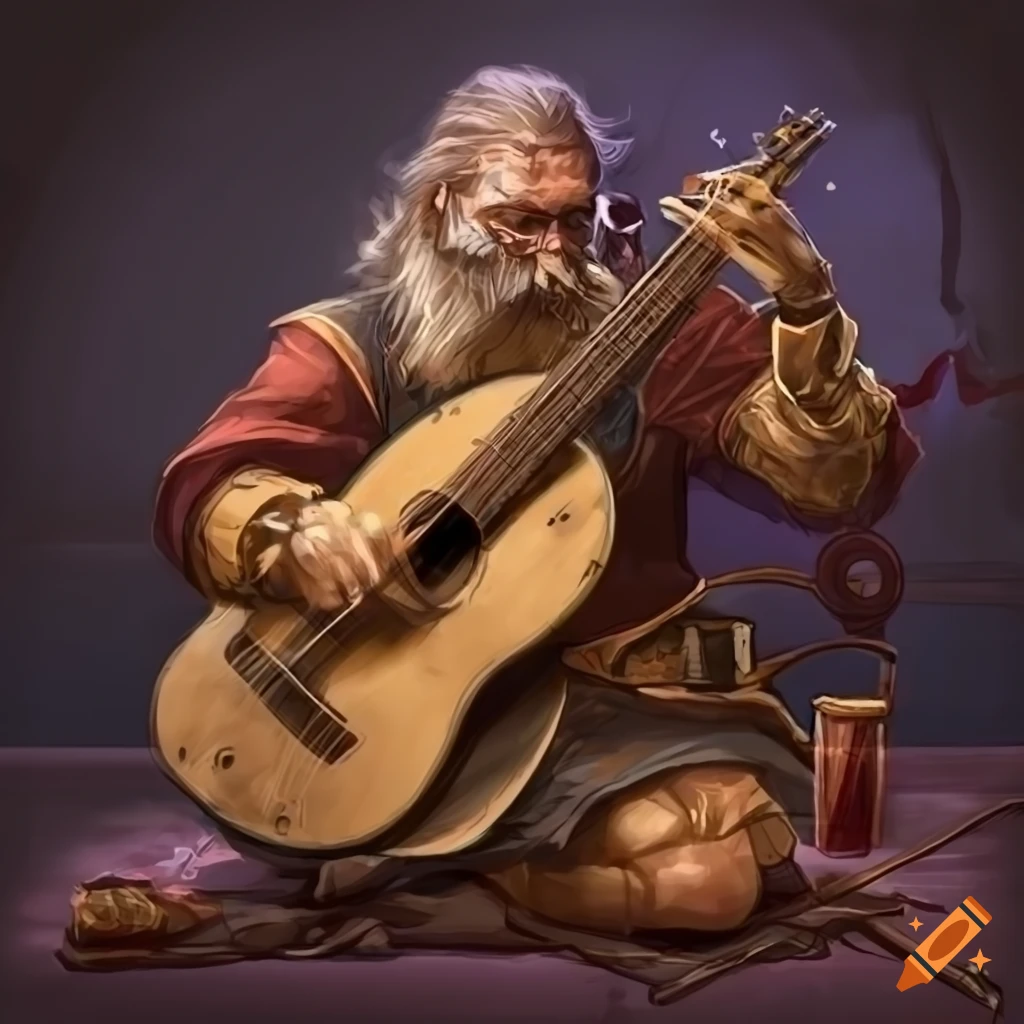 DnD bard rockstar playing lightning guitar on Craiyon