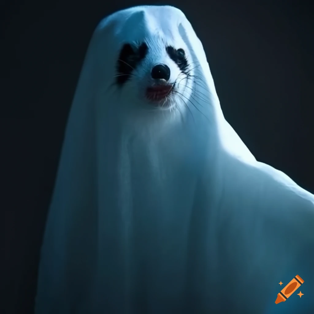 Weasel in ghost costume made of bed sheet on Craiyon