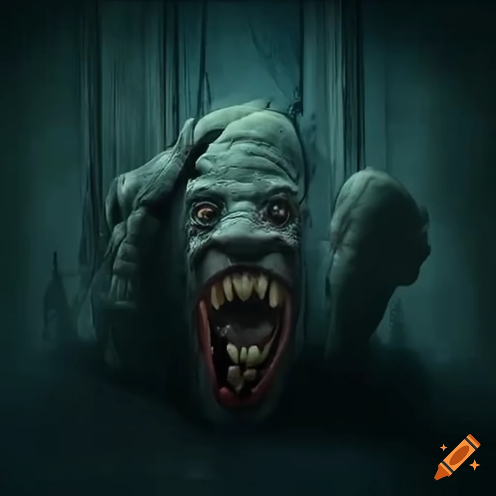 Surreal school building with monstrous mouth entrance in an ominous ...