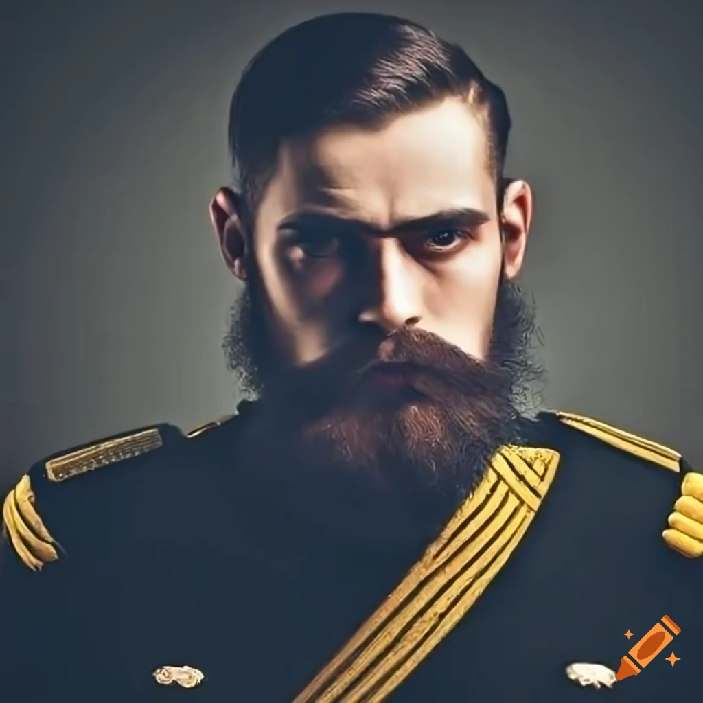 Man in ceremonial navy officer uniform with beard on Craiyon