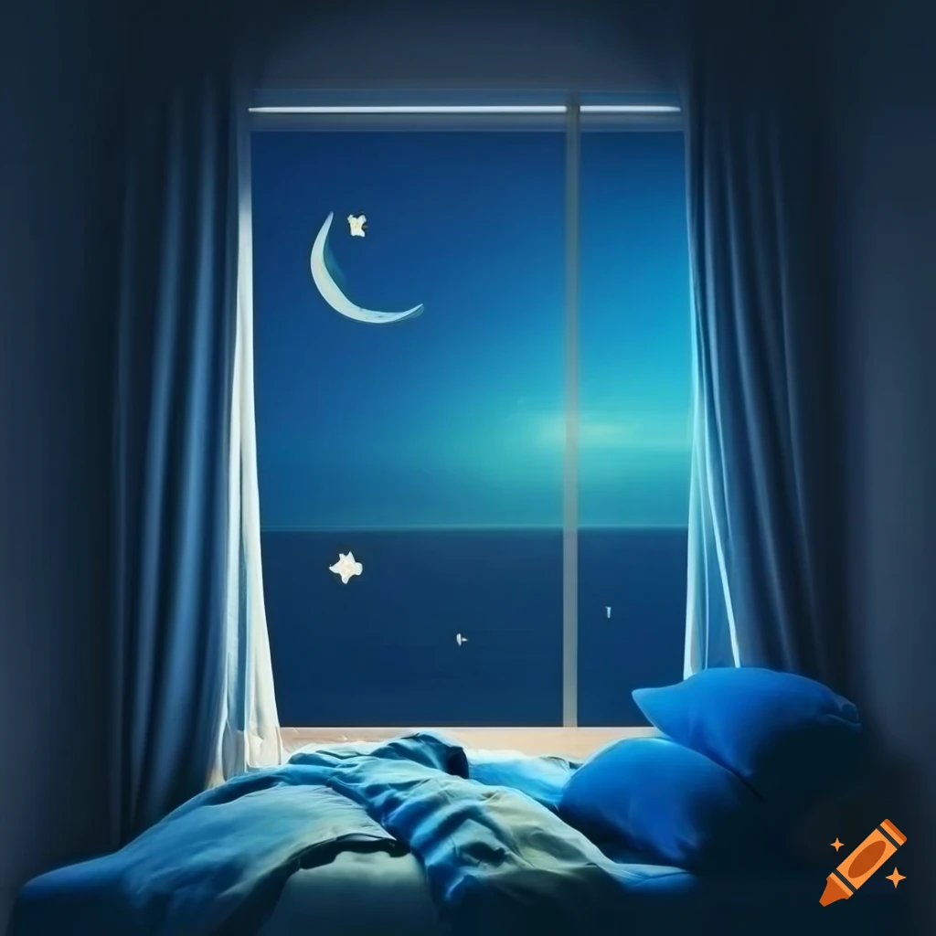 Curtained window with crescent and stars creating a calming sleep ...