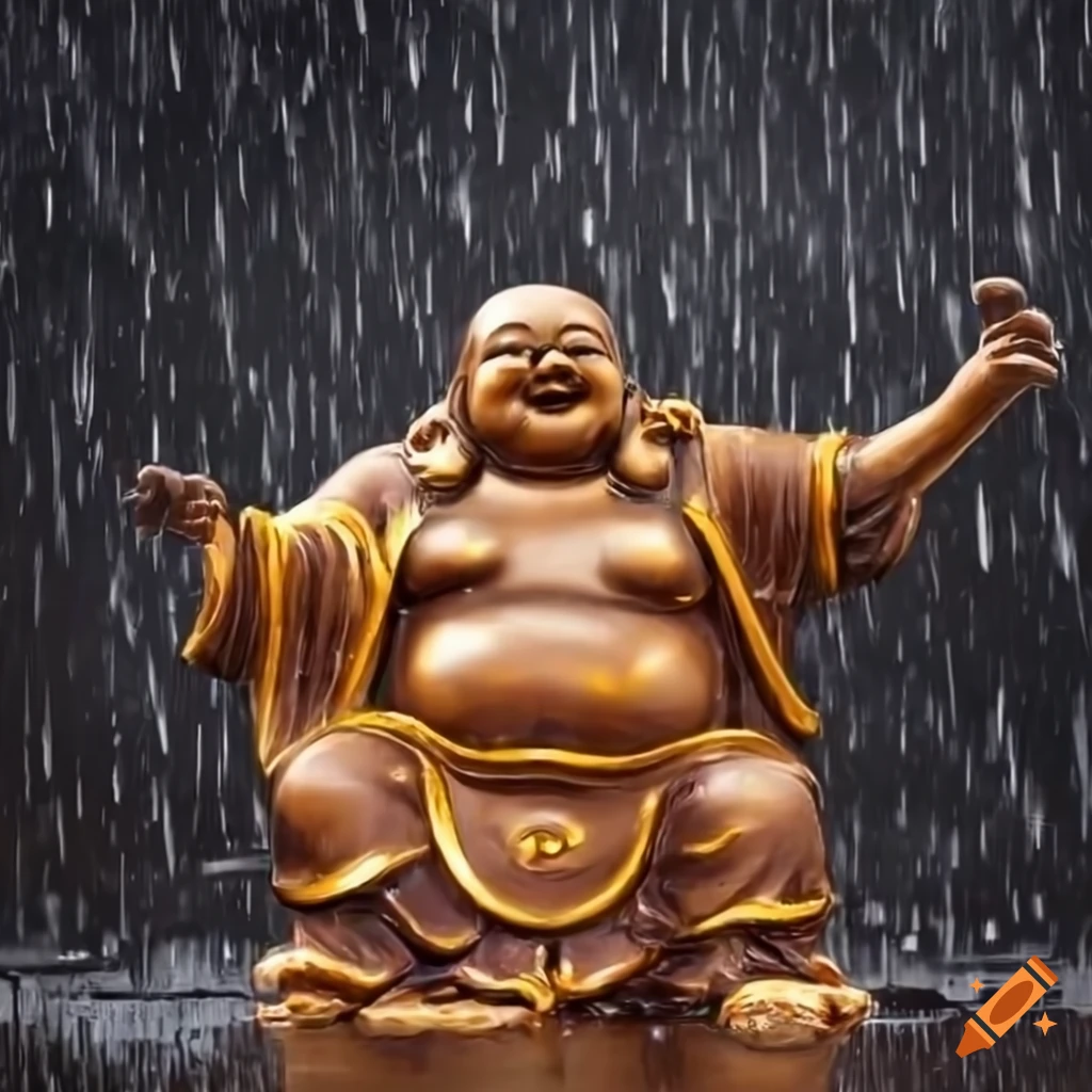 Laughing buddha dancing in the rain holding a star on Craiyon