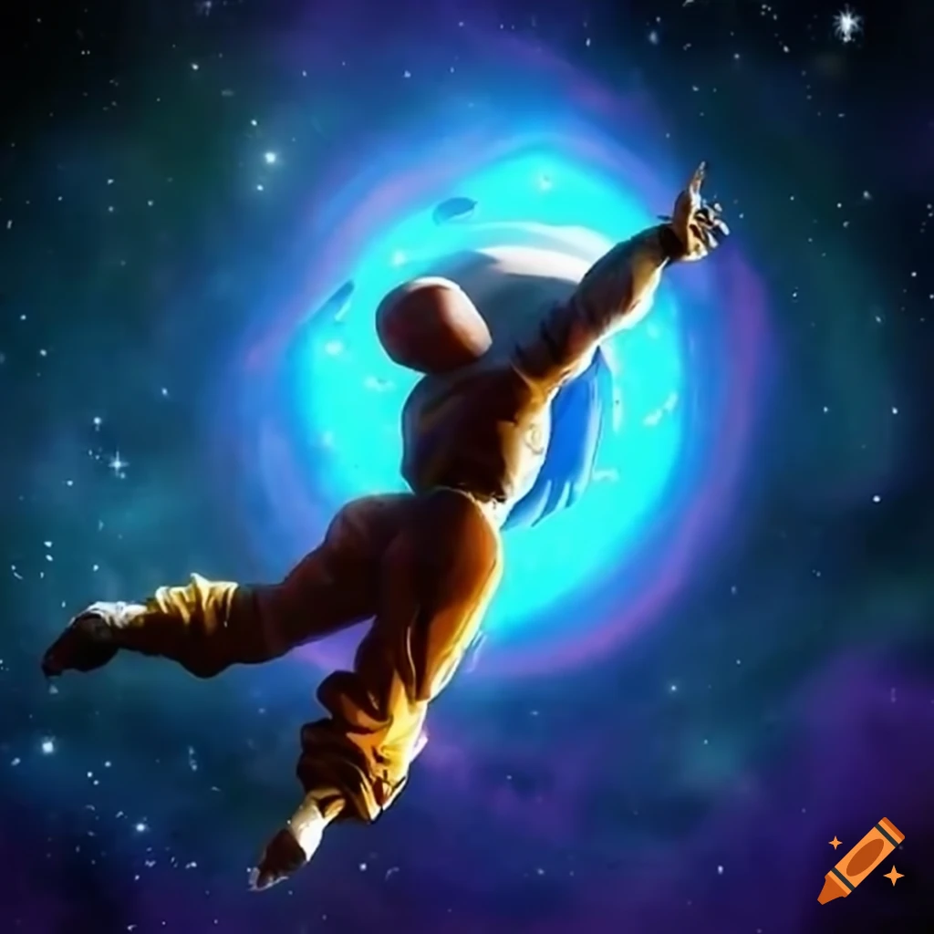 Guy floating inside space ball like dragon ball z on Craiyon
