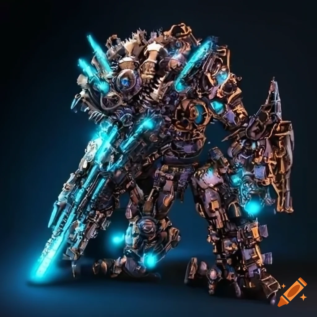 Intricate mechanical crystalline war machine on Craiyon