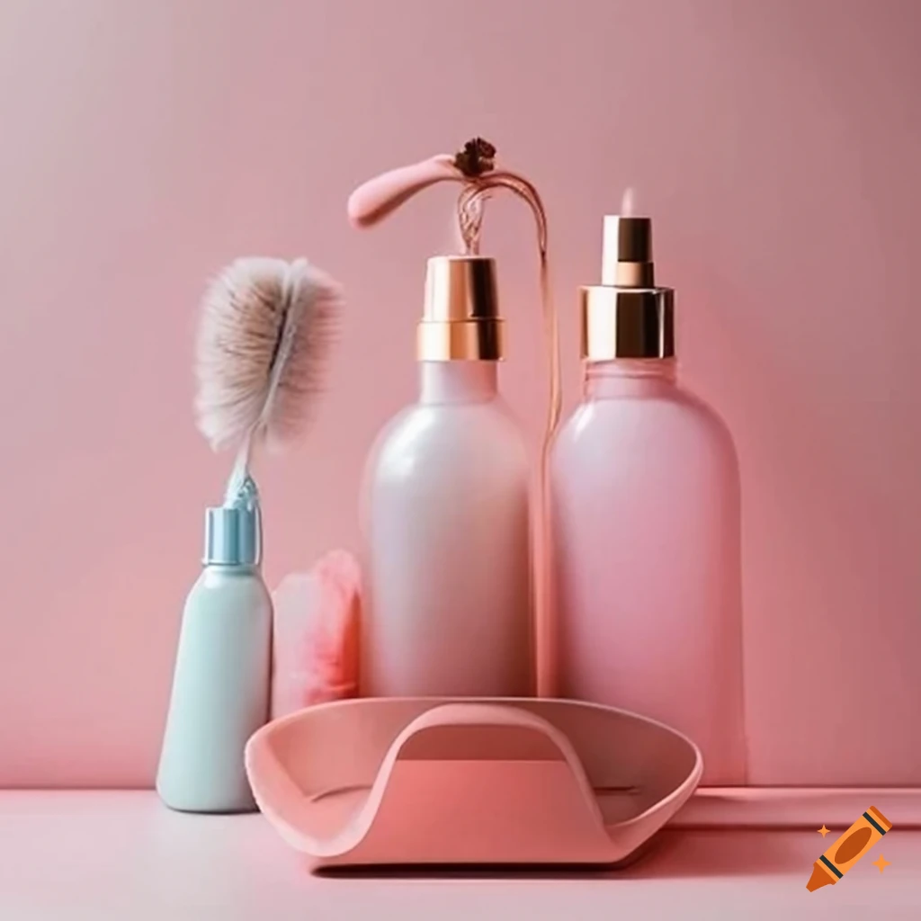 Pink aesthetic with stylish cleaning items like rose gold brush and ...