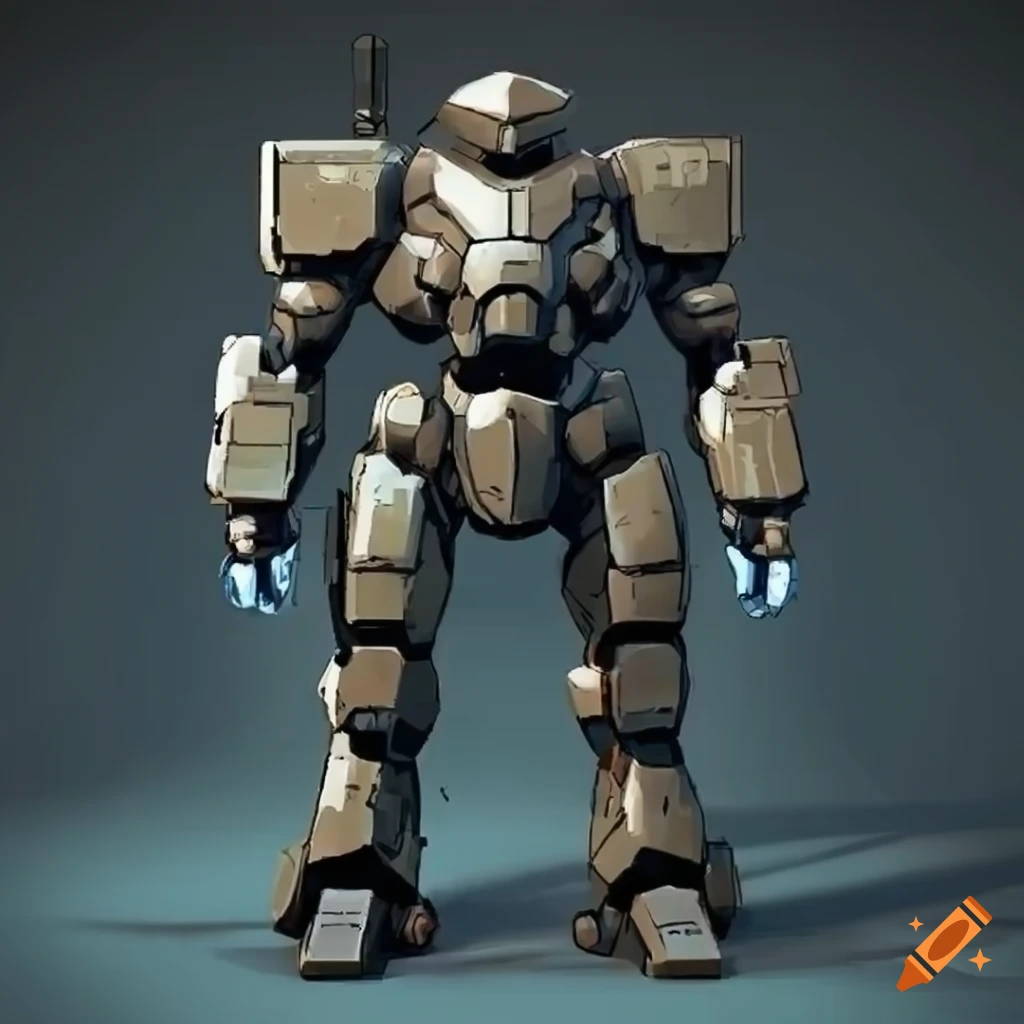 Military mecha with gunmetal color scheme and bulky armor in anime ...