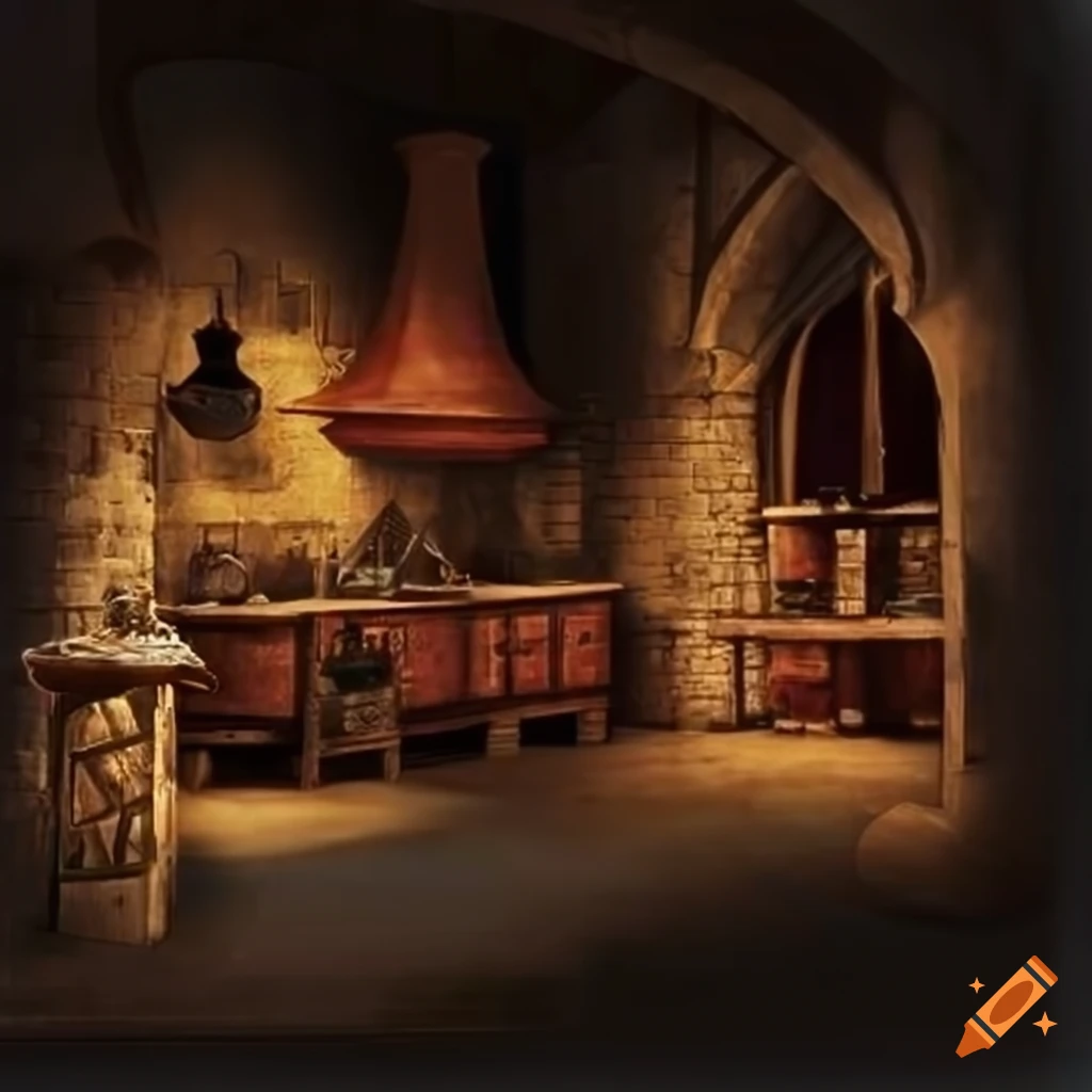 Medieval castle kitchen in a fantasy setting on Craiyon
