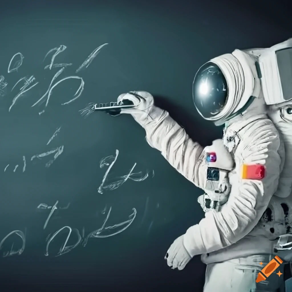 Astronaut doing calculations on a blackboard on Craiyon