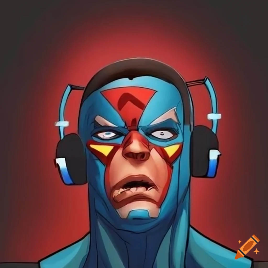 Superhero wearing headphones in marvel comic style on Craiyon