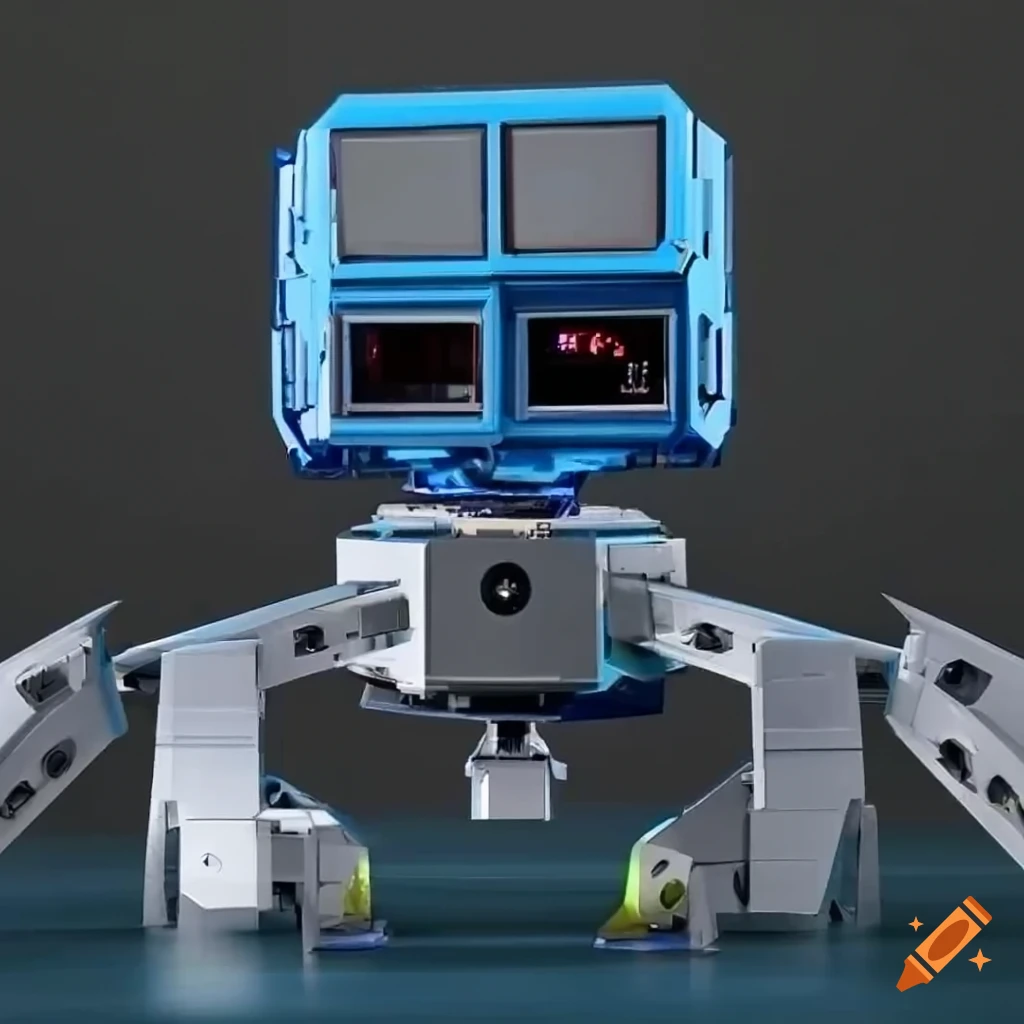 Blue-faced flying cube robot in digital art style on Craiyon
