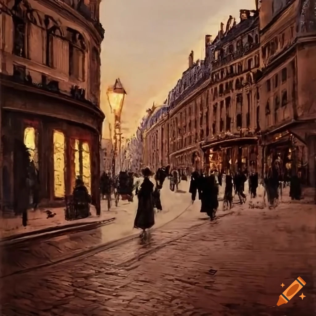 Paris evening in 1899 on a main street on Craiyon
