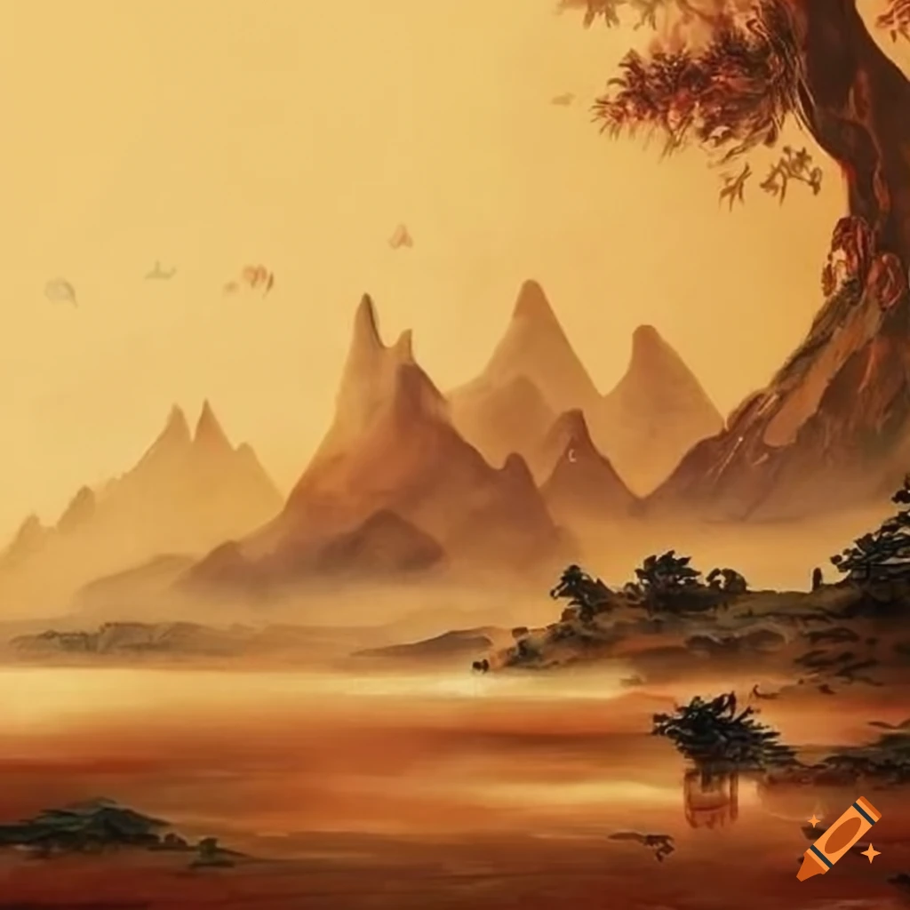 Han dynasty-style landscape painting on Craiyon