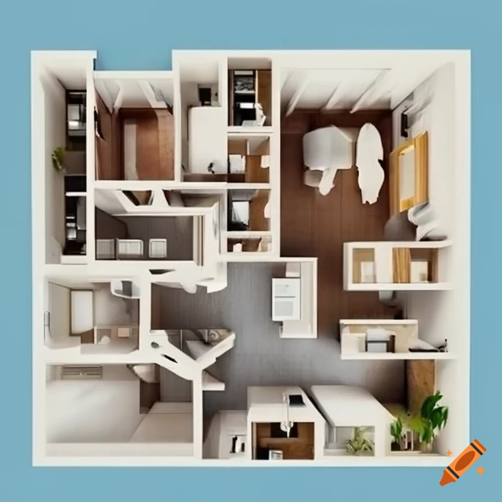 2d floor plan of a 900 square feet building on Craiyon