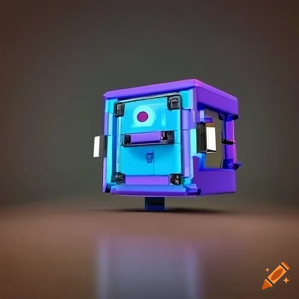 Blue-faced flying cube robot in digital art style on Craiyon