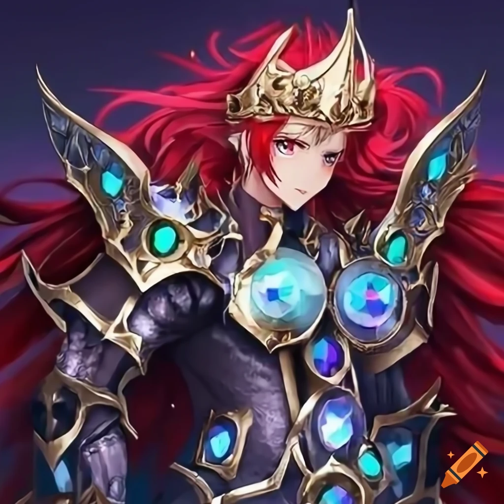Anime depiction of a king with sapphire crown and angelic features on ...