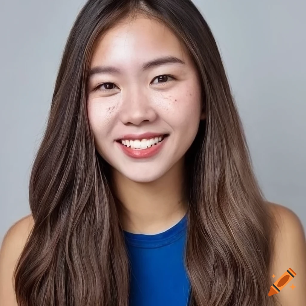 Portrait of a pretty young half-asian woman with freckles on Craiyon