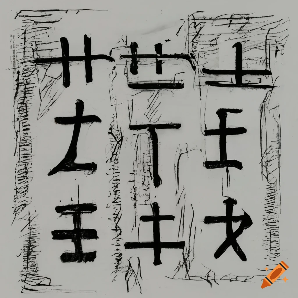 Mixed script with japanese symbols and futhark runes in ink on Craiyon