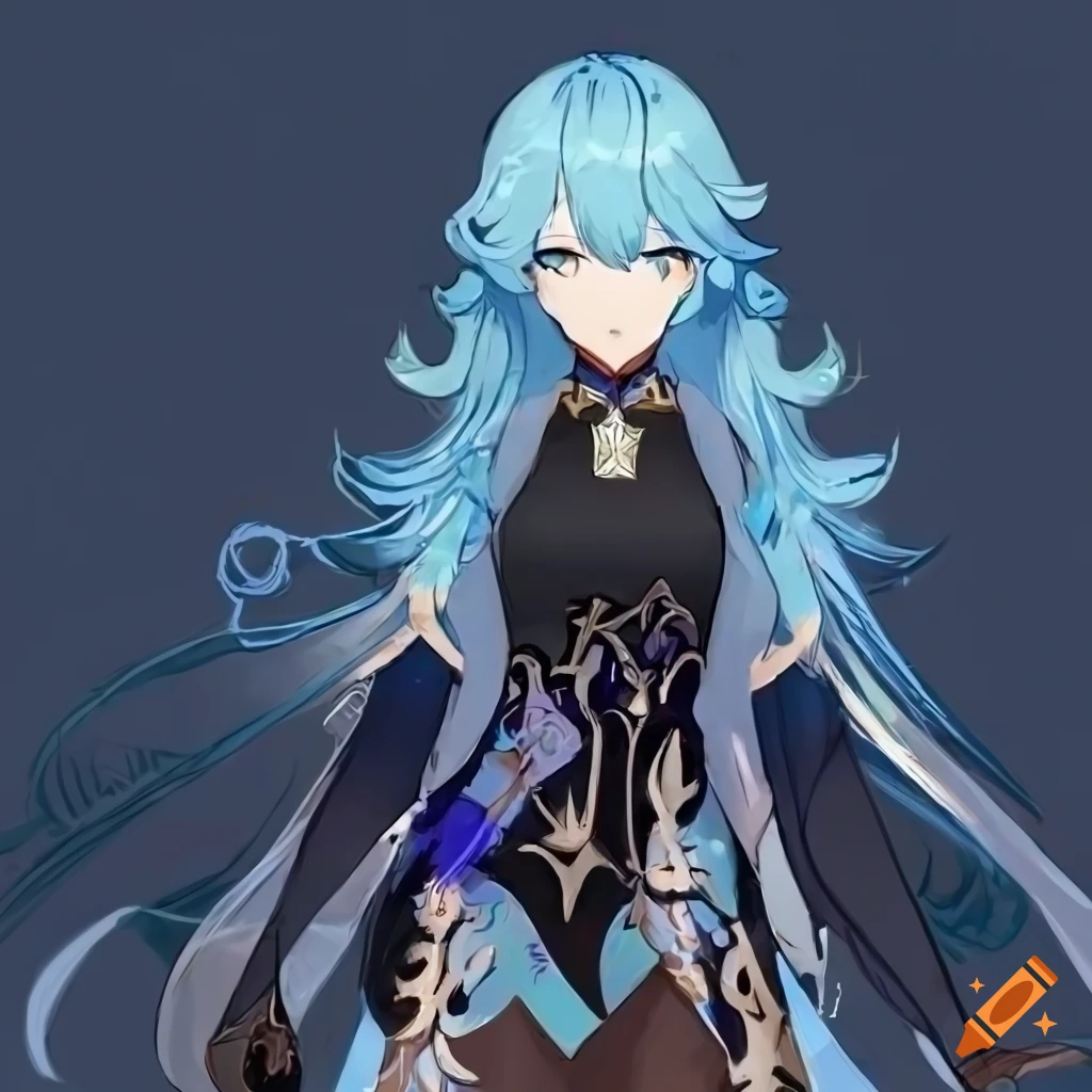 Original character from genshin impact with blue hair, yellow eyes, and ...