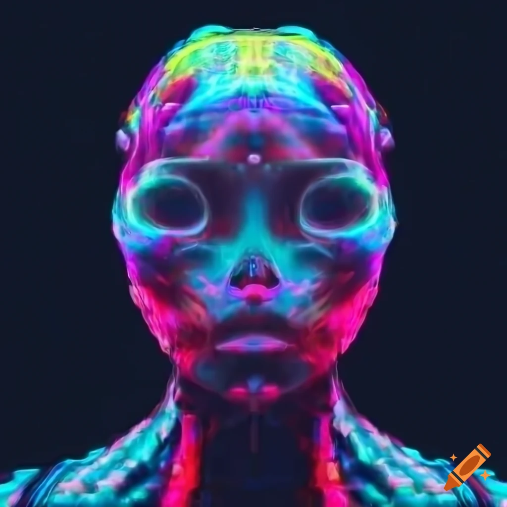 Abstract techno transparent face with a solid spirit inside, futuristic ...