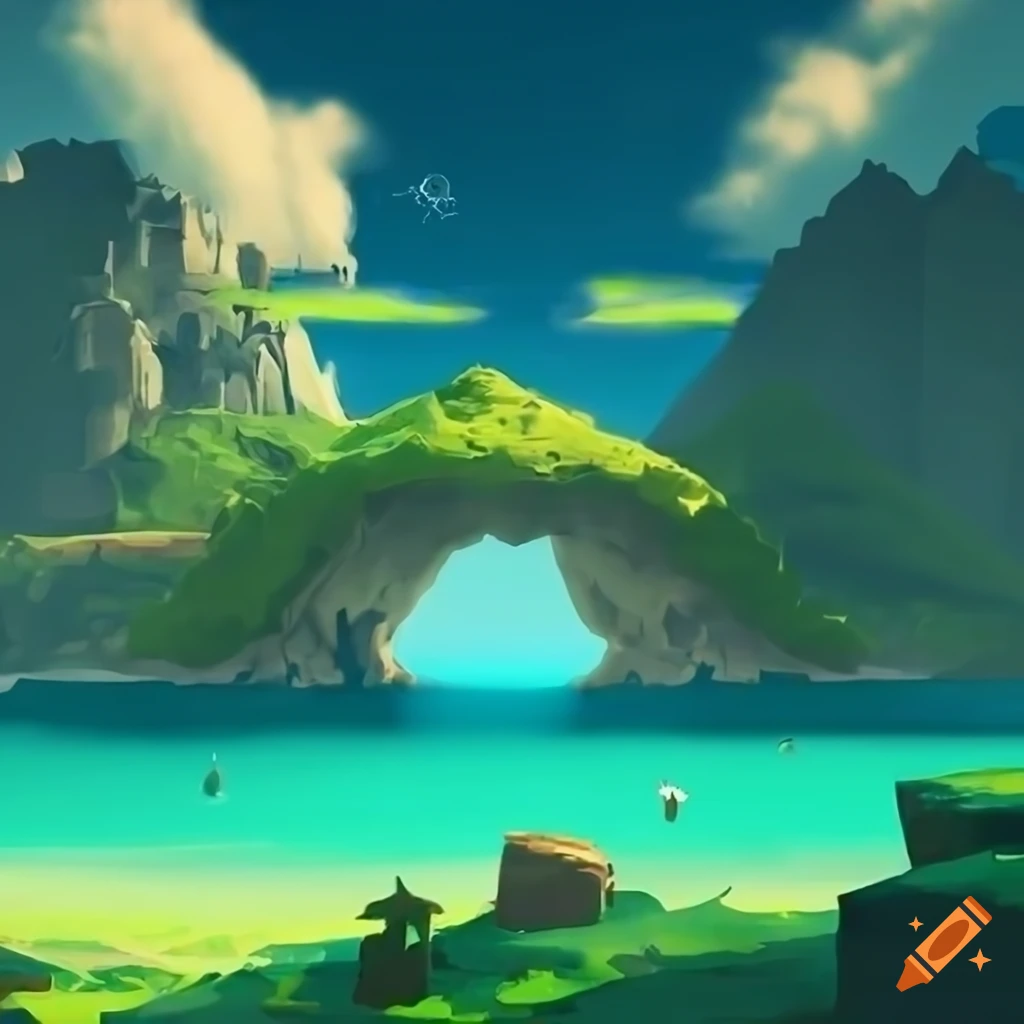 Zelda-inspired island wallpaper in 3840*1080 resolution on Craiyon