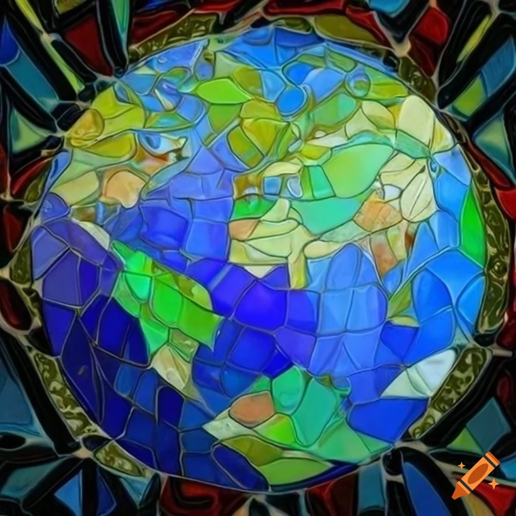 Mosaic stained glass depiction of the earth on Craiyon