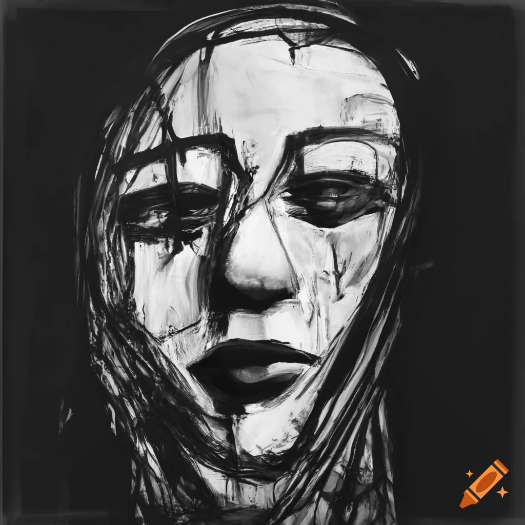 Portrait of a shrouded woman in the style of Georg Baselitz and Willem ...