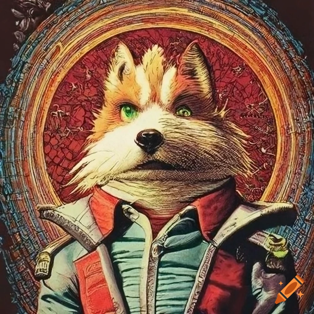 Intricate details of a vintage Star Fox poster in the style of James ...