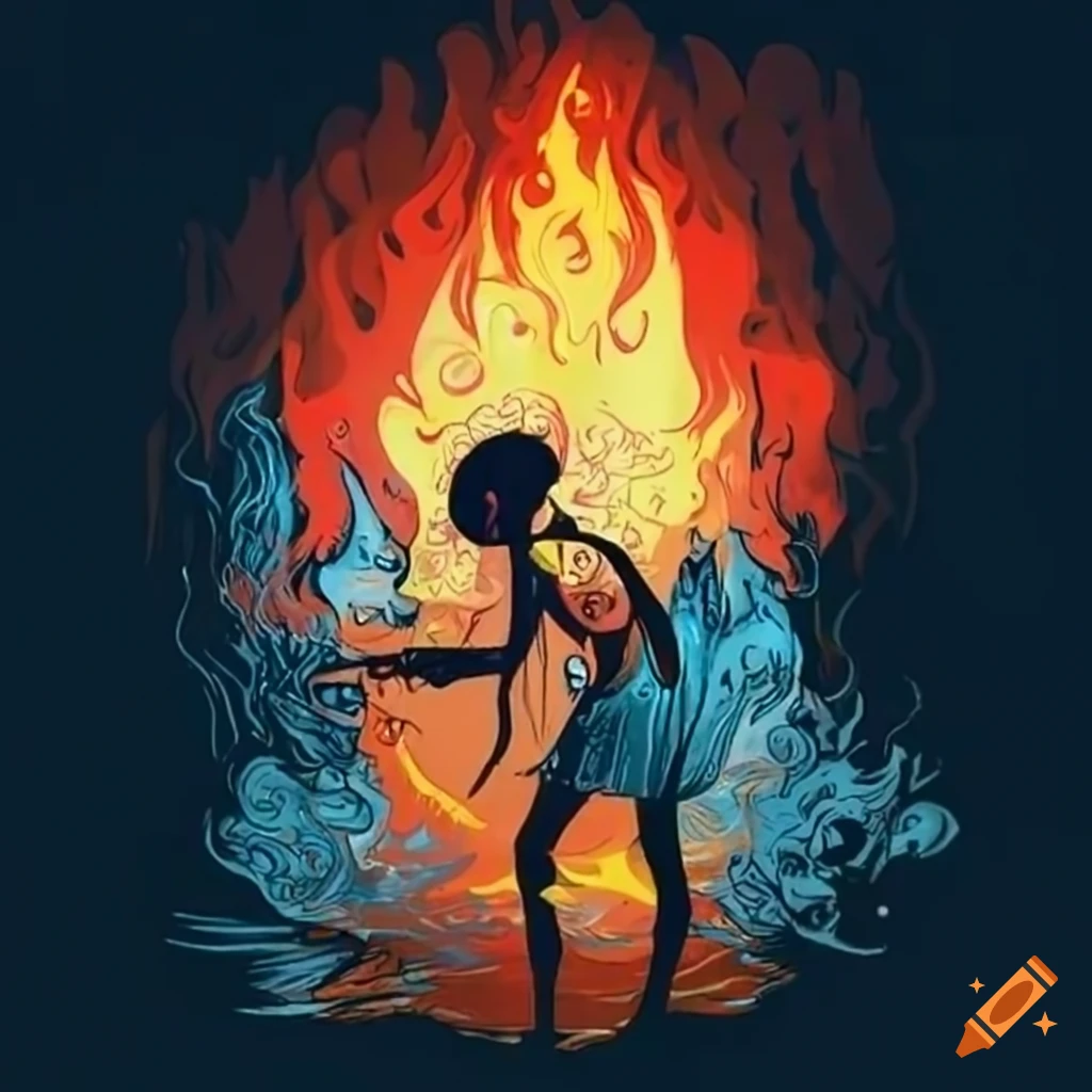 Fire girl and water boy characters on Craiyon