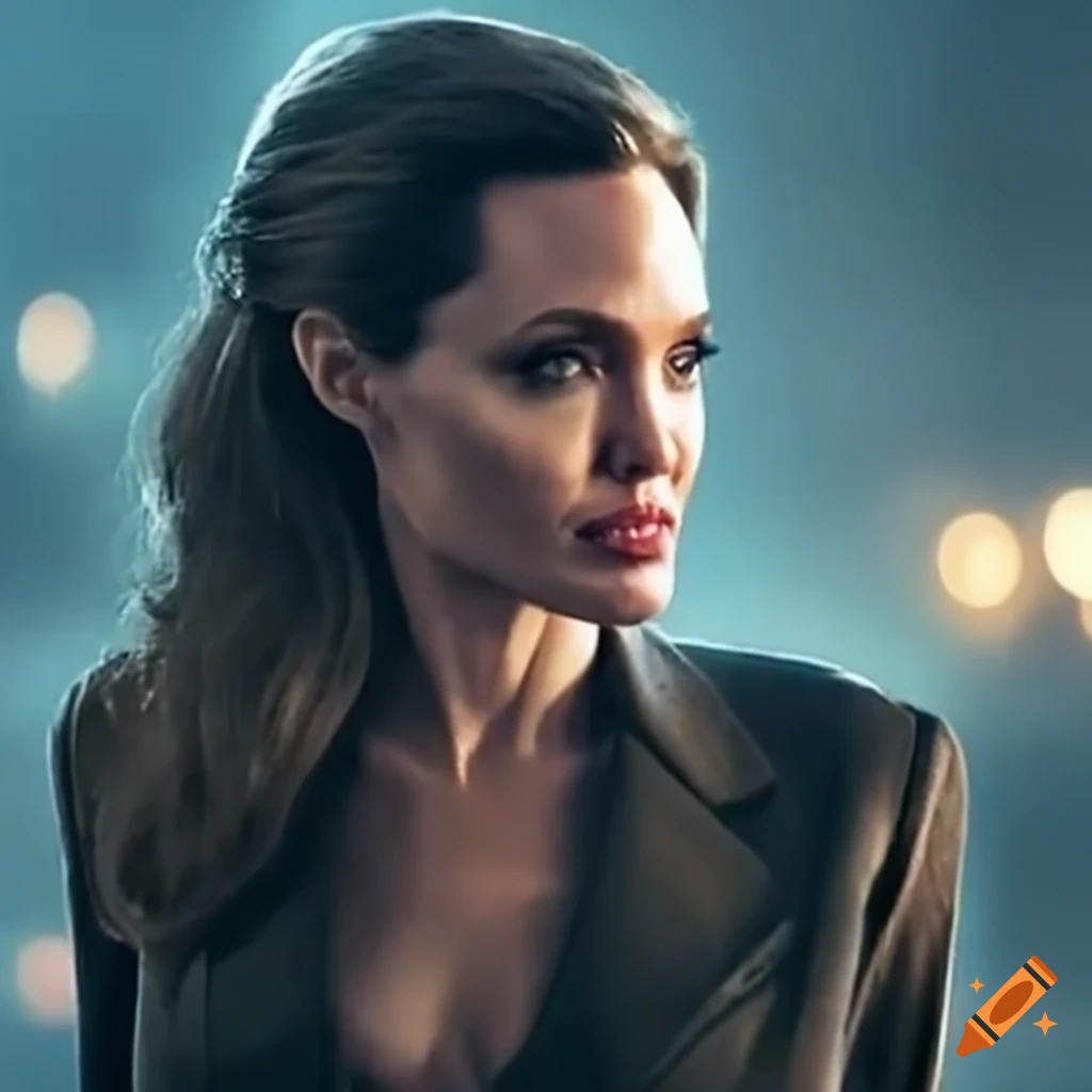 Angelina jolie in an action scene from a movie set in bladerunner on Craiyon