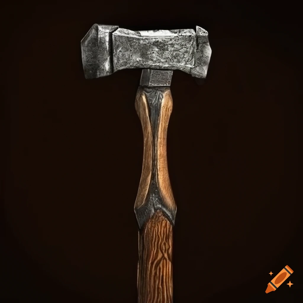 Fantasy two-handed hammer with rustic engravings on Craiyon