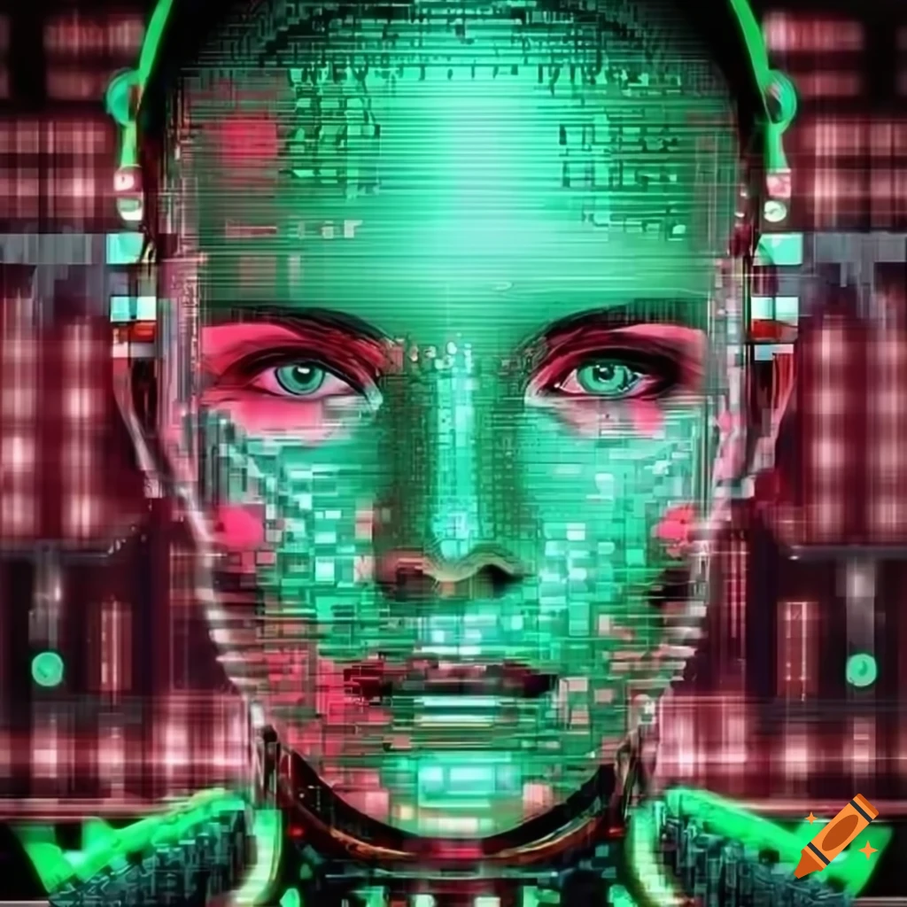 Futuristic computer matrix ai face on Craiyon