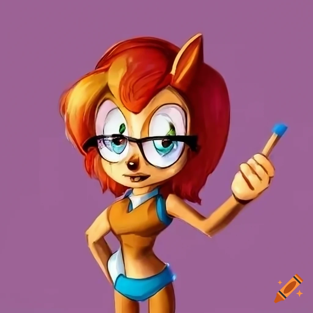 Sally acorn in pink shirt and glasses with crossed arms on Craiyon