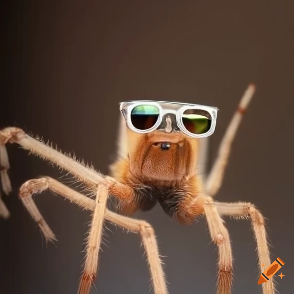 Spider wearing sunglasses in a photorealistic depiction on Craiyon