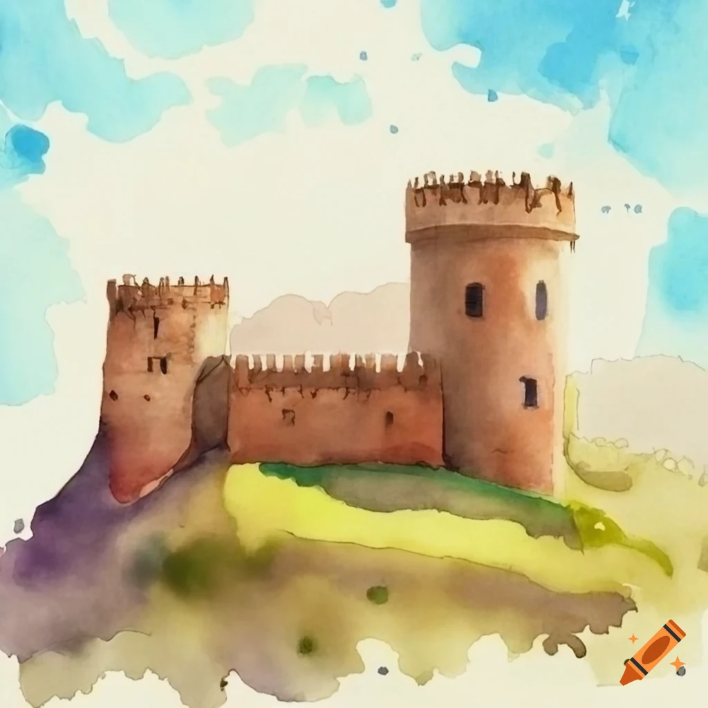 Medieval fortifications in watercolor style on Craiyon