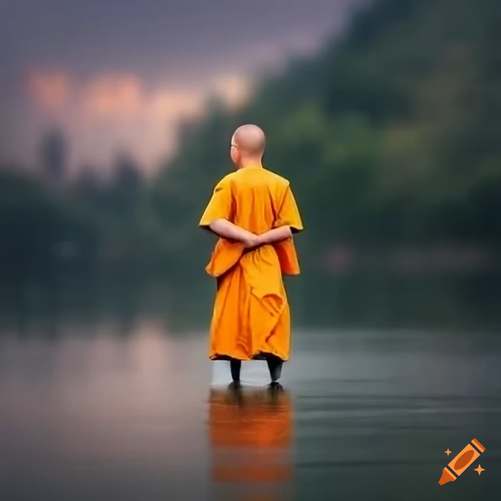 Shaolin monk holding back a wall of water on a flood levee on Craiyon