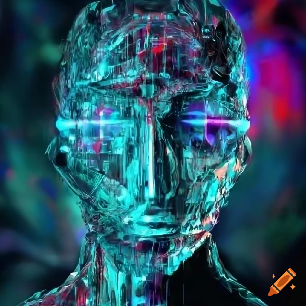 Abstract futuristic transparent face with a solid spirit inside, with ...