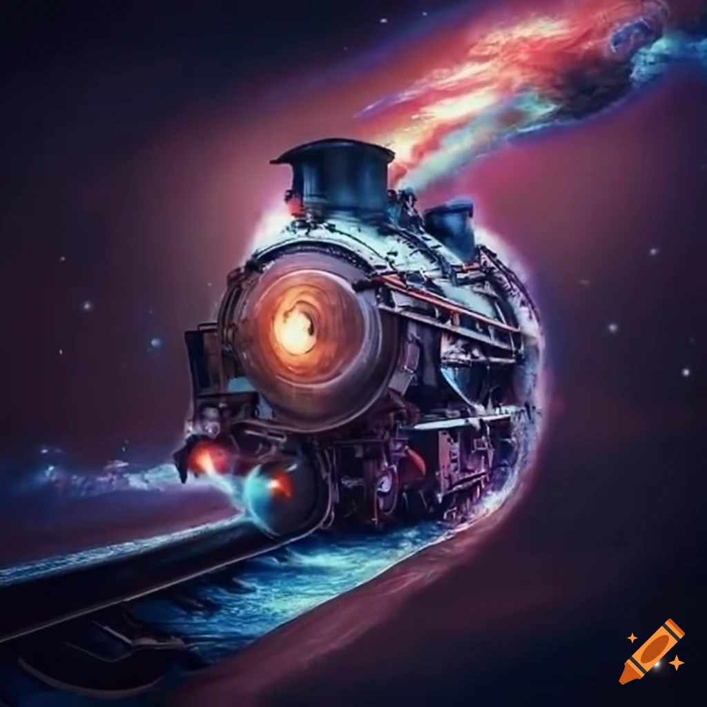 Steam locomotive in a space vortex on Craiyon