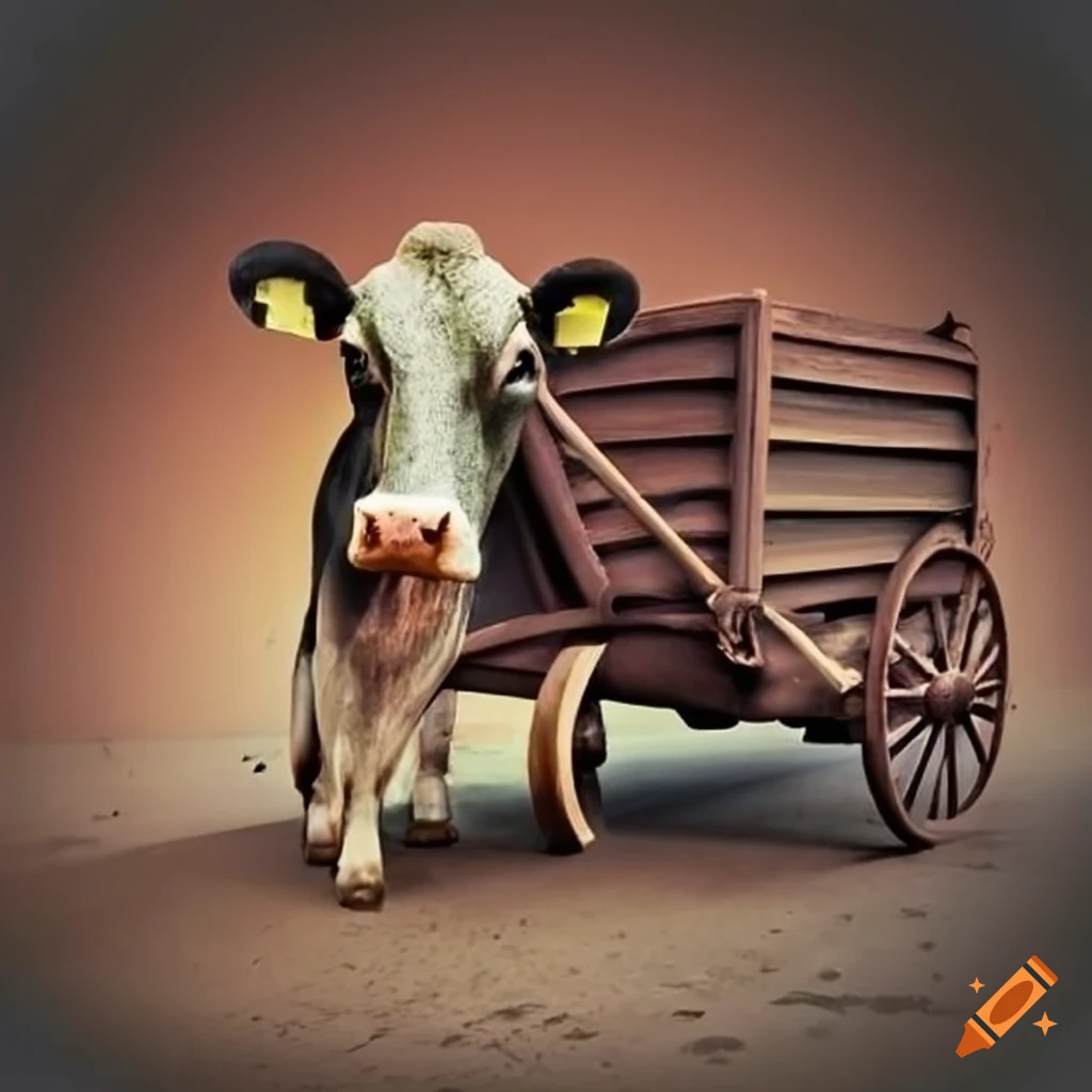 Cow next to a covered wagon on Craiyon