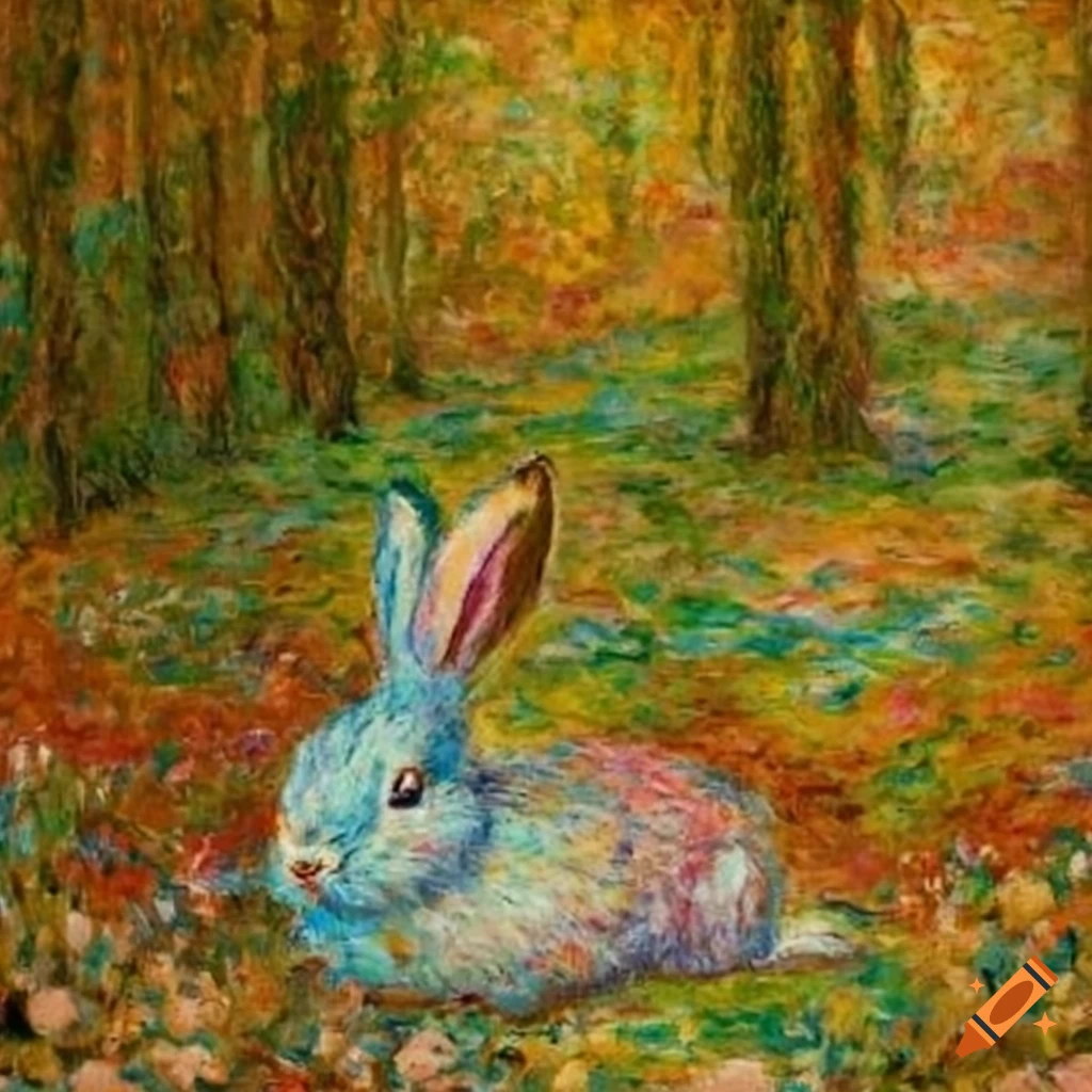 Monet the artist rabbit in a forest on Craiyon