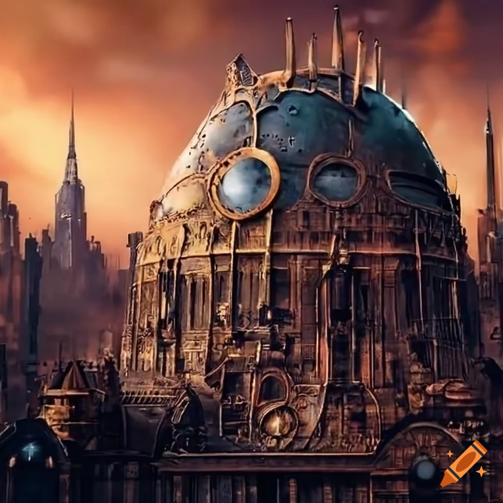 Steampunk city under a steel-riveted dome on Craiyon