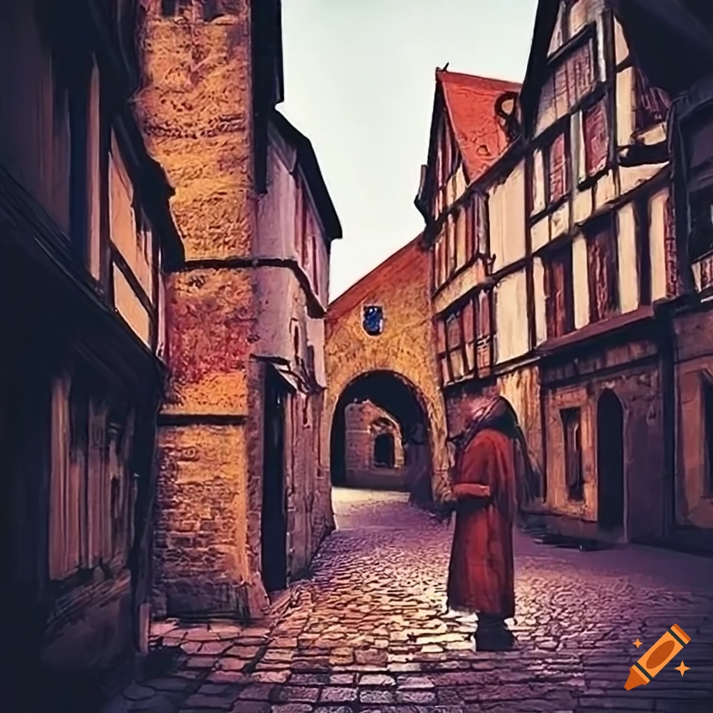 Medieval street scene on Craiyon