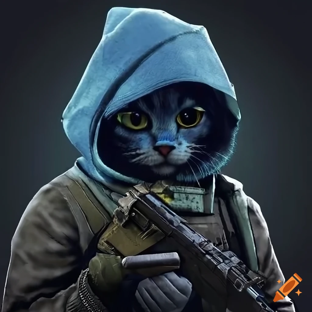Cat wearing a blue hood on Craiyon