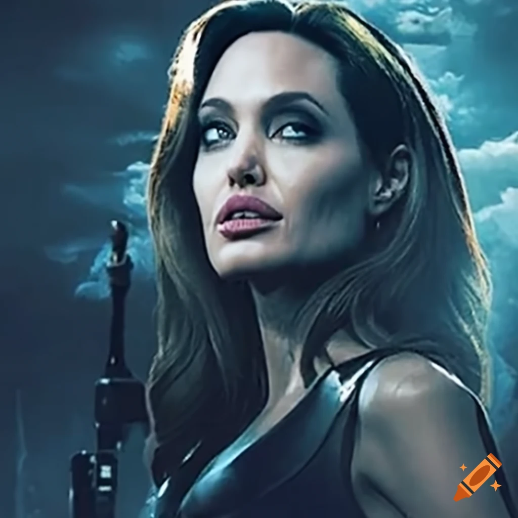 Angelina Jolie in action scene from Bladerunner on Craiyon