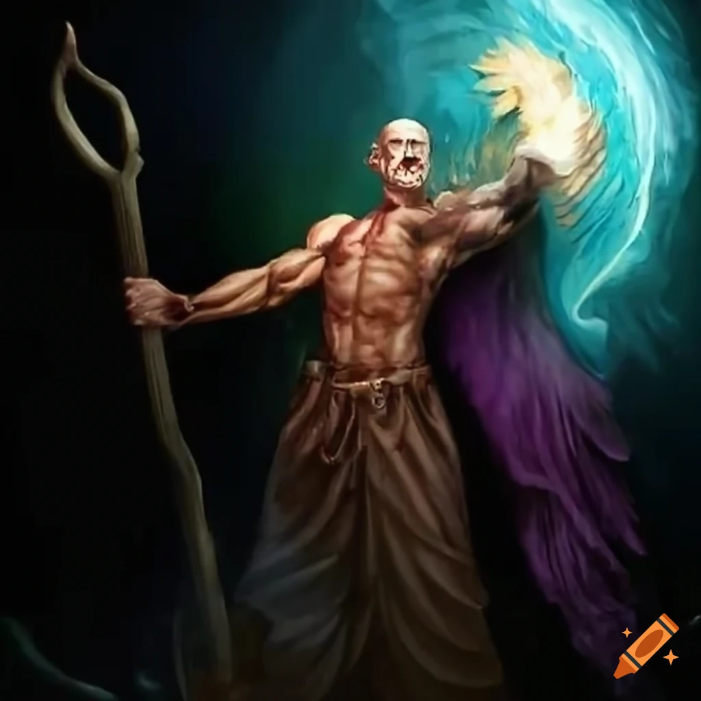 Powerful muscular wizard inspired by jinpachi mishima in a mythical ...